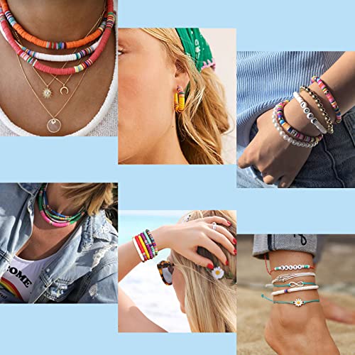 6000Pcs Clay Beads for Bracelets Jewelry Making,24Colors 6mm Flat Round Polymer Clay Spacer Beads,Heishi Beads,Letter Beads Pendant Charms Kit Necklace Earring DIY(Elastic Strings Jump Rings)