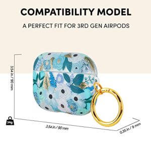 Rifle Paper Co. AirPods 3rd Generation Case with Keychain [Wireless Charging Compatible] [Visible LED] Protective Case for AirPods 3 with Floral Design, Anti Scratch, Shockproof - Garden Party Blue