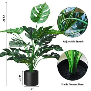 Kayfia Artificial Plants for Home Decor Indoor Faux Plant 28" Tall Monstera Deliciosa Plant with 18 Leaves & Pot Large Fake Plant for Office Modern Decoration Housewarming Gift