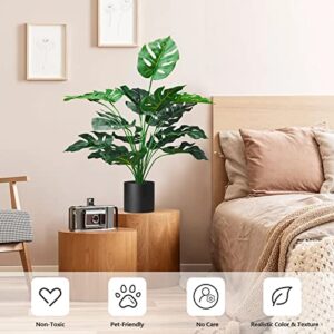 Kayfia Artificial Plants for Home Decor Indoor Faux Plant 28" Tall Monstera Deliciosa Plant with 18 Leaves & Pot Large Fake Plant for Office Modern Decoration Housewarming Gift