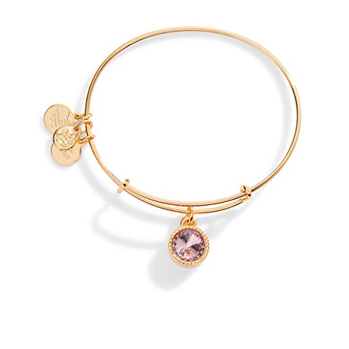 Alex and Ani Birthstones Expandable Bangle for Women, June, Pink Light Amethyst Crystal, Shiny Gold Finish, 2 to 3.5 in