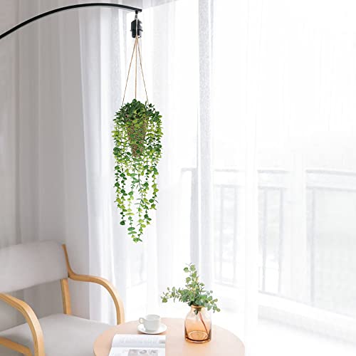 Nisoger Fake Hanging Plant with Woven Basket, 2 Pack Artificial Hanging Plants, Faux Vines Eucalyptus Leaf Hanging Pot Plant for Wall Home Room Indoor Outdoor Bedroom Bathroom Office Decor