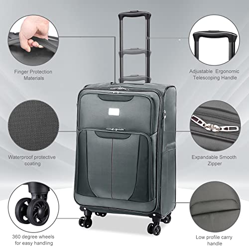 Verdi 20 Inch Luggage – Expandable Durable Softside Lightweight Suitcase with 8-wheel Spinners Carryon Bag charcoal