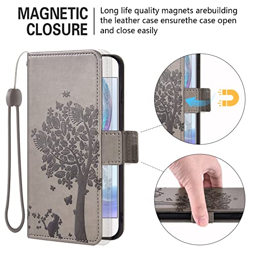 Asuwish Compatible with Xiaomi Redmi 5 Wallet Case and Tempered Glass Screen Protector Flip Purse Accessories Wrist Strap Credit Card Holder Stand Folio Cell Phone Cover for Redmi5 Women Men Gray