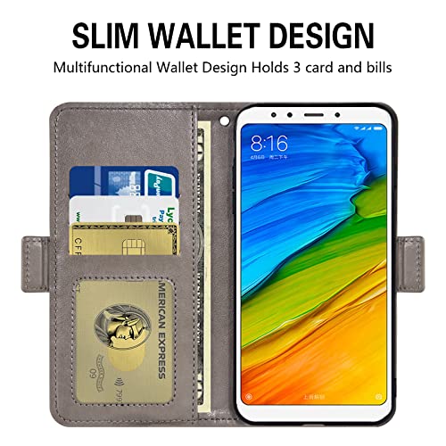 Asuwish Compatible with Xiaomi Redmi 5 Wallet Case and Tempered Glass Screen Protector Flip Purse Accessories Wrist Strap Credit Card Holder Stand Folio Cell Phone Cover for Redmi5 Women Men Gray