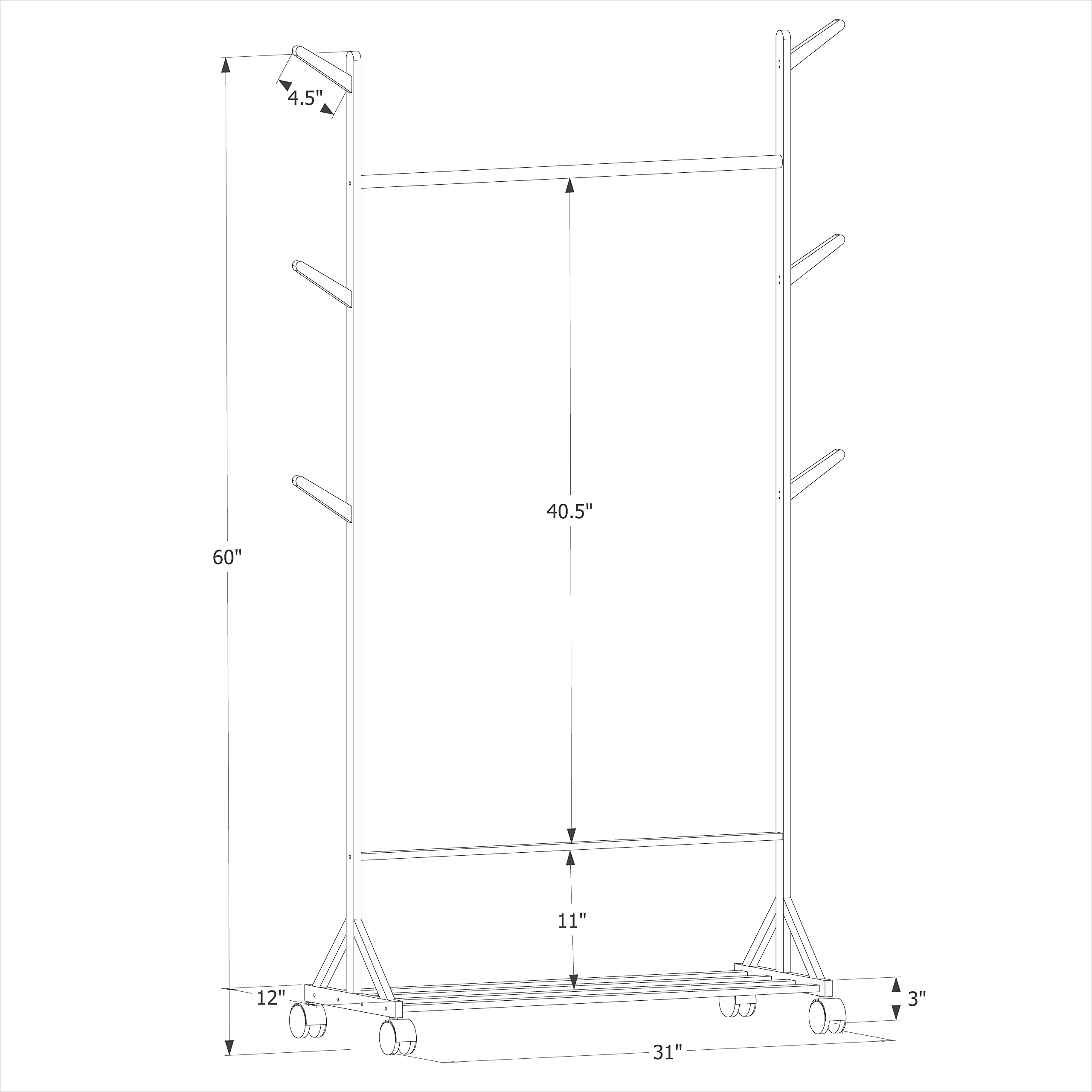 MoNiBloom Bamboo Garment Racks with Wheels 2-in-1 Freestanding Rolling Clothes Rack with Bottom Storage Shelf Closet Organizer with 6 Side Hooks for Hanging Clothes Hats Scarves, Natural