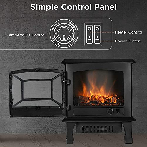 Electric Fireplace Heater Fake Wood Freestanding Fireplace Stove with Realistic Dancing Flame Effect CSA Certified Overheating Safety Protection fire Place Mantle Decor for Living Room 17" 1400W