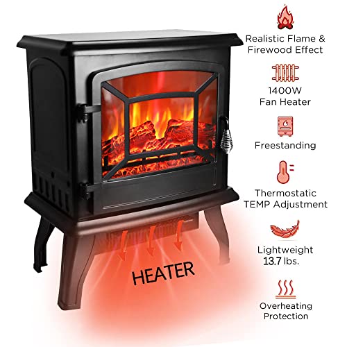 Electric Fireplace Heater Fake Wood Freestanding Fireplace Stove with Realistic Dancing Flame Effect CSA Certified Overheating Safety Protection fire Place Mantle Decor for Living Room 17" 1400W