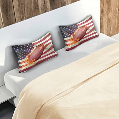 American Flag Football Fire Satin Pillowcase Silk Pillow Case for Hair and Skin Pillow Covers with Envelope Closure,Standard Size 20x26 Inch