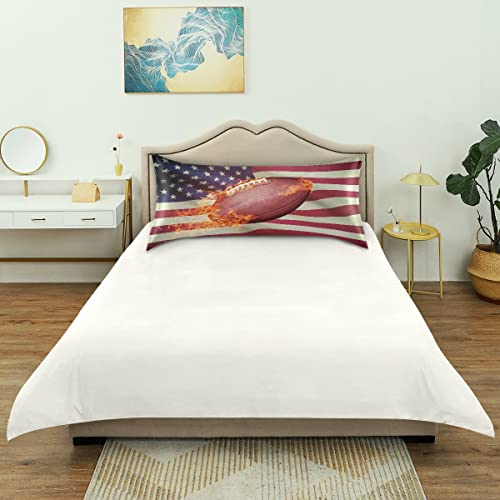 American Flag Football Fire Satin Pillowcase Silk Pillow Case for Hair and Skin Pillow Covers with Envelope Closure,Standard Size 20x26 Inch