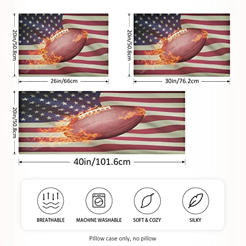 American Flag Football Fire Satin Pillowcase Silk Pillow Case for Hair and Skin Pillow Covers with Envelope Closure,Standard Size 20x26 Inch