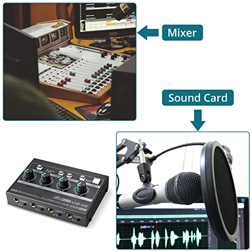 Headphone Amplifier, YGiTK 4 Channels Mono/Stereo Metal Stereo Headphone Amps-4x Quarter Inch and 8X Quarter Inch TRS Headphones Output and 1/4" & 1/8"& AV Audio Input(Including Audio Cable)