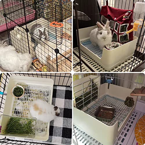 Fhiny Large Rabbit Litter Box for Cage, Plastic Potty Trainer Corner Toilet Box with Disposable Pee Pads for Bunny Guinea Pigs Ferrets Chinchillas Small Animals