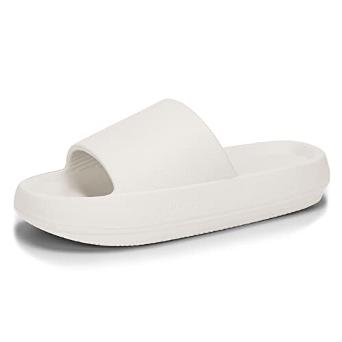 welltree Slides for Women Men Pillow Slippers Non-Slip Bathroom Shower Sandals Soft Thick Sole Indoor and Outdoor Slides,White,10.5-11 Women/9-9.5 Men