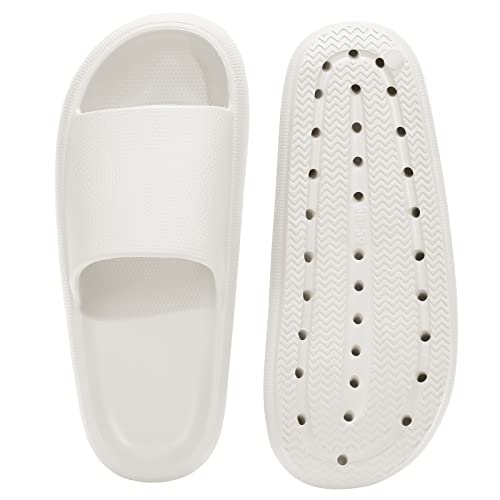 welltree Slides for Women Men Pillow Slippers Non-Slip Bathroom Shower Sandals Soft Thick Sole Indoor and Outdoor Slides,White,10.5-11 Women/9-9.5 Men