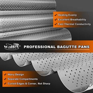 Walfos 2 Pack Nonstick Baguette Pans, No Coating Coming Off, Perforated 4 Loaves French Bread Pan, Durable Baguettes Bakery Tray for Baking Molding, 15" x 13"