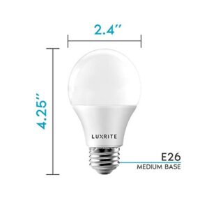 LUXRITE A19 LED Bulb 60W Equivalent, 3500K Natural White, 800 Lumens, Dimmable Standard LED Light Bulbs 9W, Enclosed Fixture Rated, Energy Star, E26 Medium Base - Indoor and Outdoor (4 Pack)