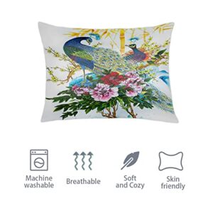 Satin Pillowcase for Hair and Skin, Classical Flower Peacock Silk Pillowcase Standard Size Silky Pillowcases with Zipper Slip Cooling Satin Pillow Cases Pillow Cover (20x26 Inches)