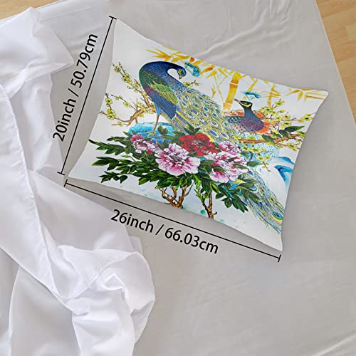 Satin Pillowcase for Hair and Skin, Classical Flower Peacock Silk Pillowcase Standard Size Silky Pillowcases with Zipper Slip Cooling Satin Pillow Cases Pillow Cover (20x26 Inches)