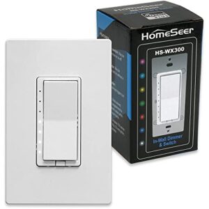 homeseer hs-wx300 z-wave plus smart dimmer & switch w/rgb led indicators, multi-tap automation triggers | no neutral required | built-in repeater | works with alexa, google home & ifttt | hub required