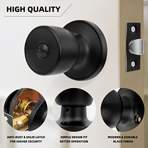 Tanzfrosch 8 Pack Privacy Door Knobs Matte Black Interior Door Lock Keyless Round Lockset for Bedroom, Bathroom, Garage, Hardwares & Instruction Included