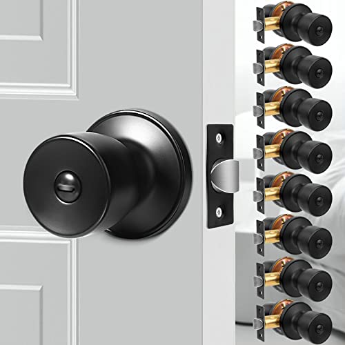 Tanzfrosch 8 Pack Privacy Door Knobs Matte Black Interior Door Lock Keyless Round Lockset for Bedroom, Bathroom, Garage, Hardwares & Instruction Included