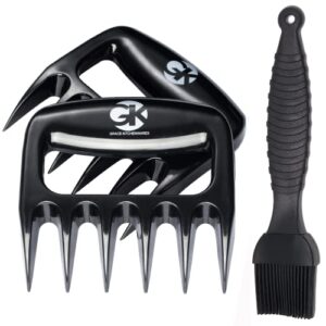 gk’s premium combo set: super sharp solid meat shredder claws plus silicone basting brush | 1 pair meat claws and 1 piece basting brush | (black) 