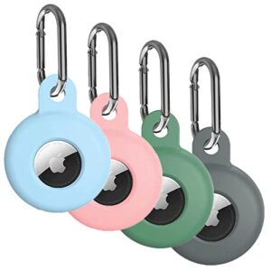 4 pack airtag holder for apple air tag holder, airtag case with anti-lost keychain key ring, silicone protective cover suitable for kids' backpacks, dog collars, multi-color airtag accessories