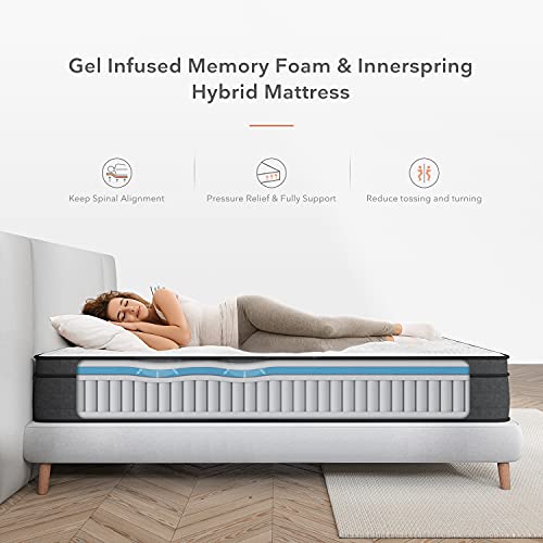 Sweetnight King Mattress, 10 Inch Pillow Top Hybrid King Size Mattress, Gel Memory Foam with Pocketed Spring Mattress in a Box for Cool Sleep and Balance Support