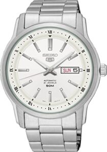 seiko 5 snkp09 men's stainless steel white dial 50m wr day date automatic watch