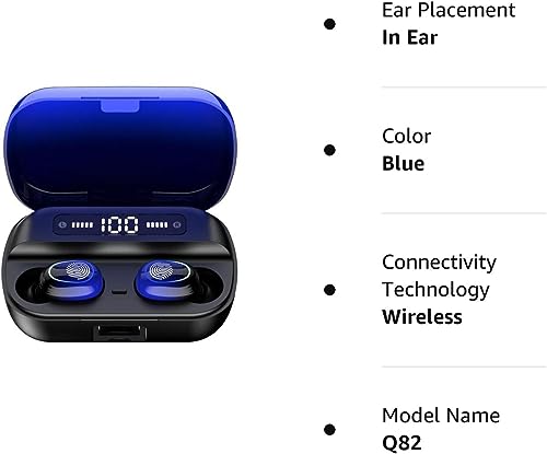 Kinganda Bluetooth Headphones True Wireless Earbuds Touch Control with LED Charging Case, IPX7 Waterproof, HiFi Stereo in Ear Earphones, Deep Bass Sports Ear Buds with Built-in Mic Blue