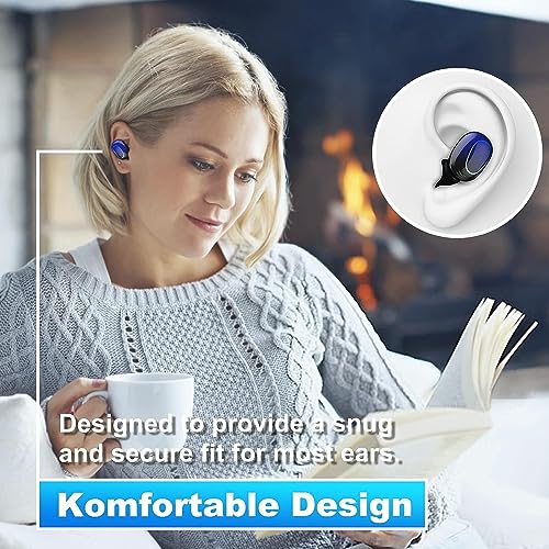 Kinganda Bluetooth Headphones True Wireless Earbuds Touch Control with LED Charging Case, IPX7 Waterproof, HiFi Stereo in Ear Earphones, Deep Bass Sports Ear Buds with Built-in Mic Blue