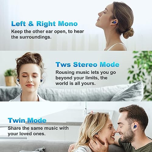 Kinganda Bluetooth Headphones True Wireless Earbuds Touch Control with LED Charging Case, IPX7 Waterproof, HiFi Stereo in Ear Earphones, Deep Bass Sports Ear Buds with Built-in Mic Blue