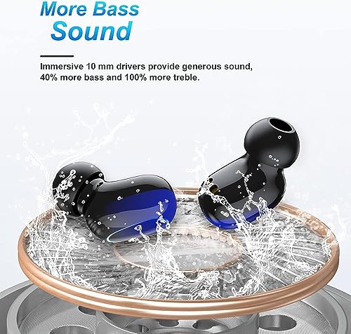 Kinganda Bluetooth Headphones True Wireless Earbuds Touch Control with LED Charging Case, IPX7 Waterproof, HiFi Stereo in Ear Earphones, Deep Bass Sports Ear Buds with Built-in Mic Blue