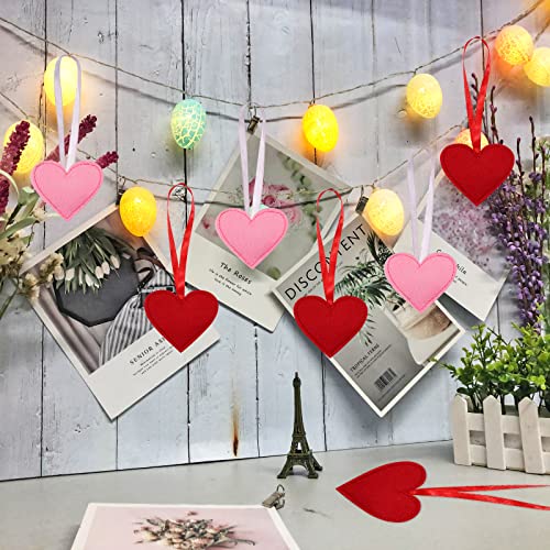 24 Pieces Felt Heart Hanging Ornament Valentines Day Heart Shaped Ornaments for Wedding Valentine Day Anniversary Christmas Party Decorations, Red and Pink