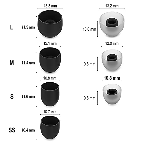 Geiomoo Silicone Earbuds Ear Tips Compatible with Sony WF-1000XM4, Slim Soft Eartips Earpads (L/M/S/SS, Black/Transparent)