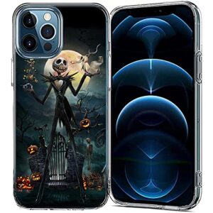 Xovive Classical The Nightmare Jack Design Halloween Phone Case Compatible with iPhone 13 Mini Before Christmas Skellington Print Pure Clear TPU Soft Case Cover Shockproof