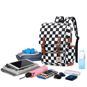 Xinveen Vintage Backpack School Bag College Daypack Slim Travel Rucksack Black and White Grid