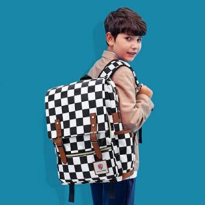 Xinveen Vintage Backpack School Bag College Daypack Slim Travel Rucksack Black and White Grid