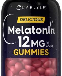 Carlyle Melatonin Gummies 12mg | 180 Count | Drug Free | Natural Berry Flavor | Vegan, Non-GMO, Gluten Free