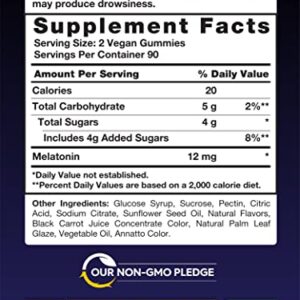 Carlyle Melatonin Gummies 12mg | 180 Count | Drug Free | Natural Berry Flavor | Vegan, Non-GMO, Gluten Free