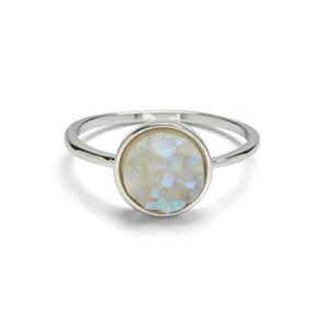 pura vida silver-plated druzy charm ring w/white stone - brass base, rhodium plating - size 8