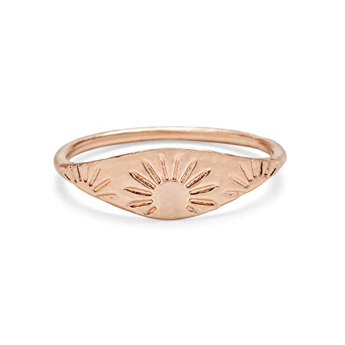 Pura Vida Rose Gold-Plated Engraved Sun Stackable Ring - Brass Base, Rhodium Plating - Size 8