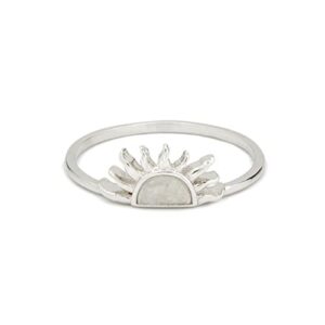 pura vida silver-plated half sun ring w/moonstone - brass base band, rhodium plating - size 6