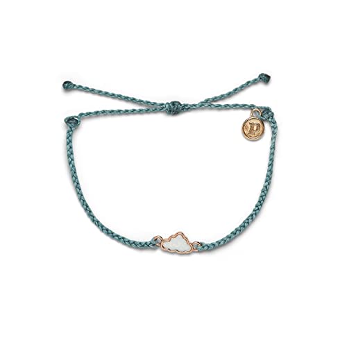 Pura Vida Rose Gold Opal Cloud Bracelet w/Synthetic Opalite - 100% Waterproof, Adjustable Band, Brand Charm - Smoke Blue