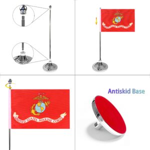 WXTWK 2 Pack American USA Marine Corps USMC Desk Flag Small Mini US Military Table Flags With Stand Base,United States Army Festival Events Celebration Decorations