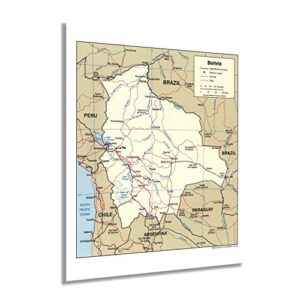 historix 2006 bolivia map poster - 24x30 inch map of bolivia in south america poster - map of bolivia showing sucre santa cruz and la paz bolivia map print