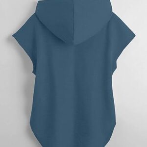 Milumia Women High Low Hem Cap Sleeve Athletic Drawstring Hoodie Tunic Top Shirts Dusty Blue X-Large