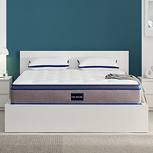 IYEE NATURE King Mattress, 12 Inch Spring Mattress with Cooling-Gel Memory Foam, King Size Mattress in a Box,Mattress King with Supportive & Pressure Relief,Medium Firm Feel