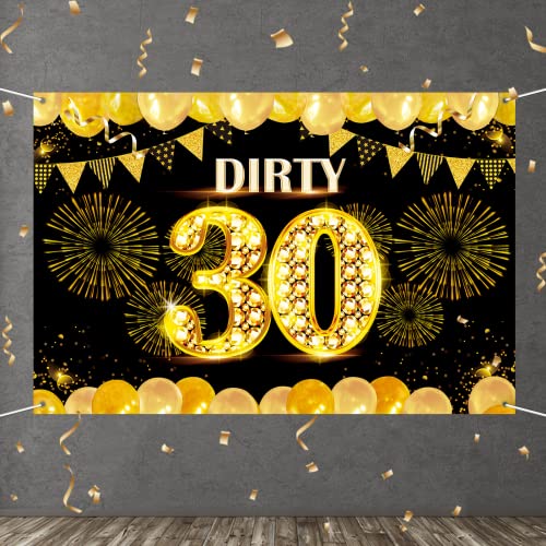 Ushinemi Dirty 30 Birthday Decorations, 30th Birthday Banner Backdrop for Men Women, Thirty Birthday Party Decor, 6x3.6ft